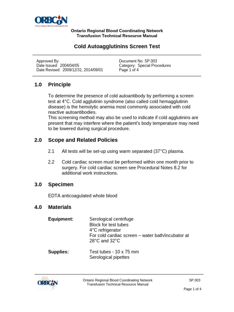 SP.003-Cold-Autoagglutinins-Screen-Test-۱ | PDF | Blood Transfusion ...