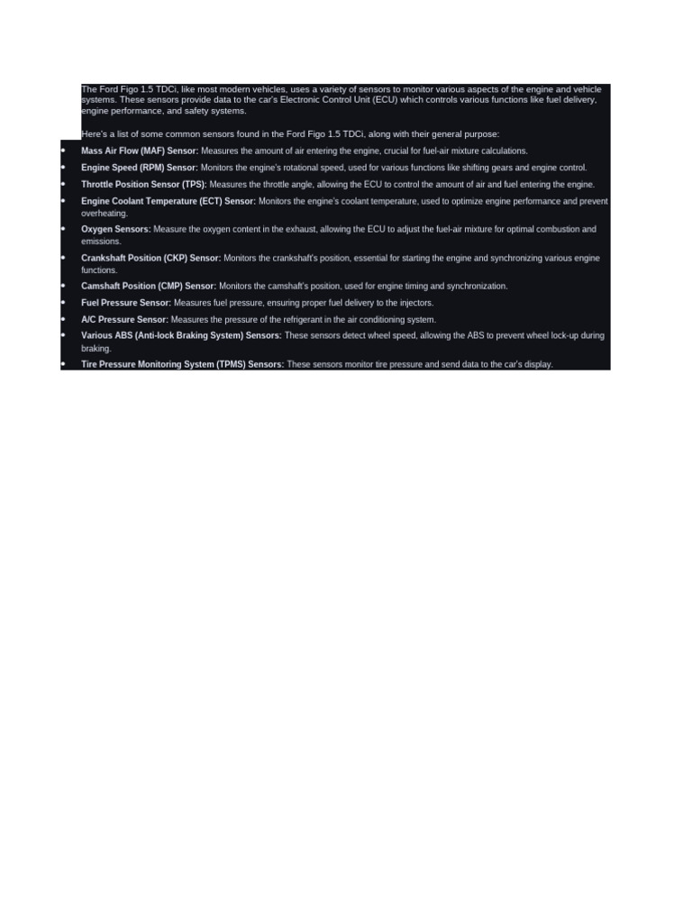 The Ford Figo sensor | PDF