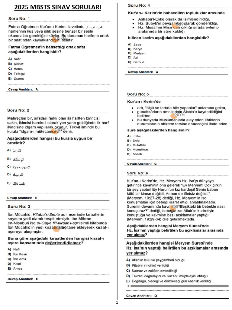 2025 Mbsts Sinav Sorulari | PDF