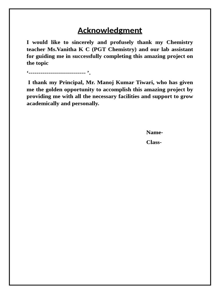 Acknowledgment Chemistry Project | PDF