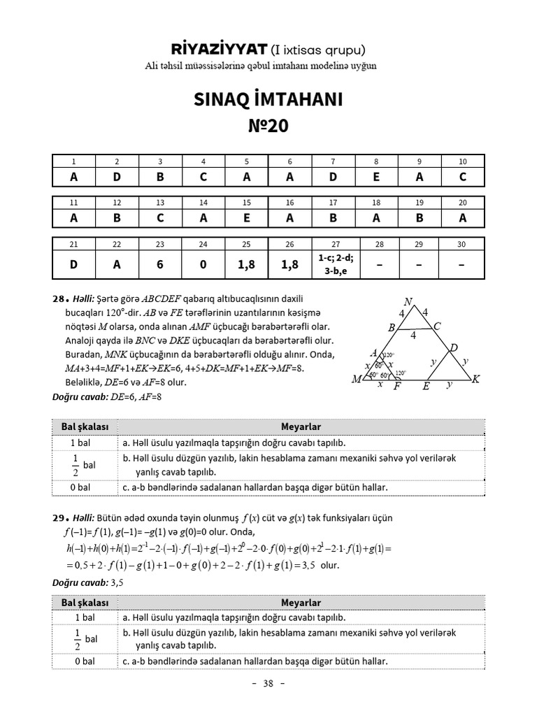 Riyaziyyat Qrup 1 AZ Sinaq 20 | PDF