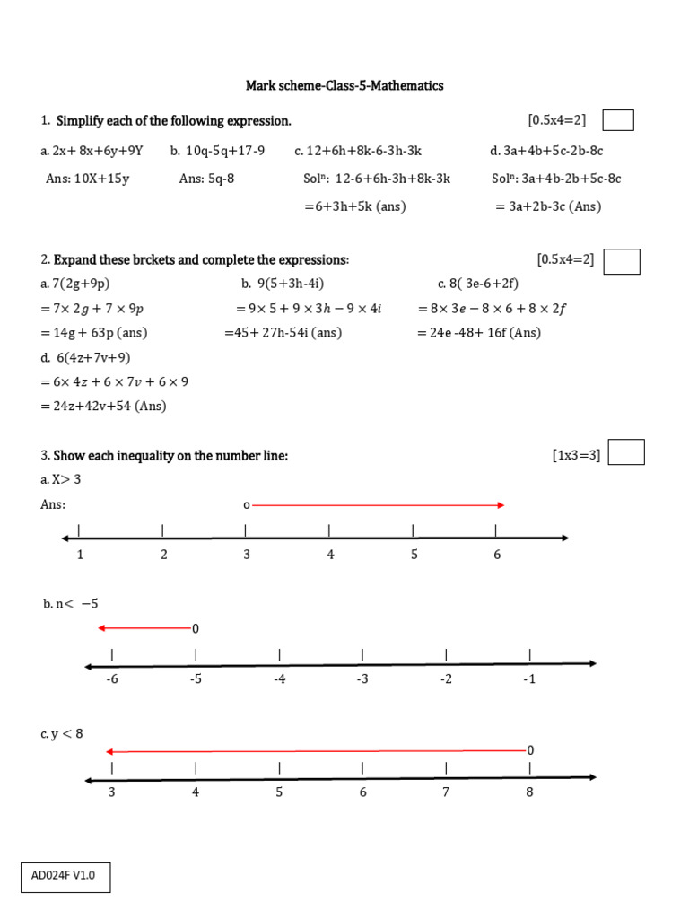 Cls-5 - Maths - Mark Scheme - Sabrina - UC - 2024-25 | PDF