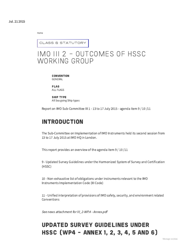 IMO III 2 - OUTCOMES OF HSSC WORKING GROUP - Marine & Offshore | PDF