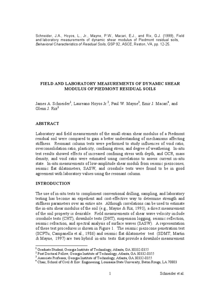 Dynamic Shear Modulus of Piedmont Soils | PDF | Soil Mechanics ...