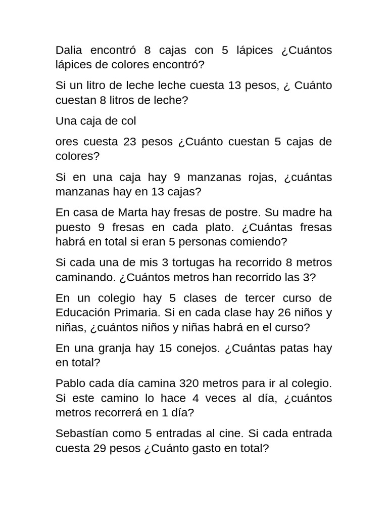 Problemas razonados MULTIPLICACION fáciles | PDF