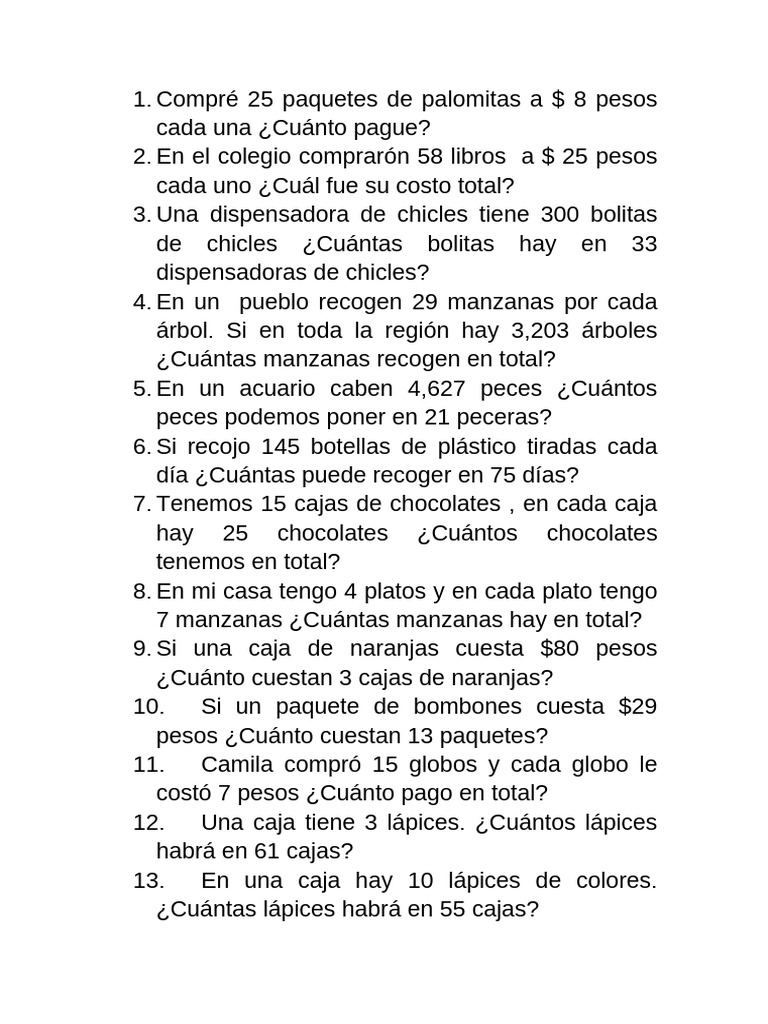 Problemas razonados MULTIPLICACION | PDF