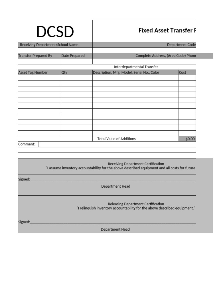 Fixed Asset Transfer Form | PDF
