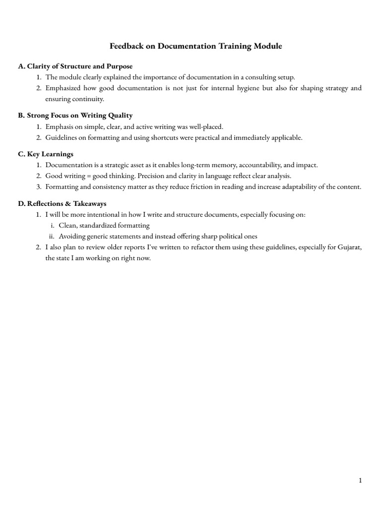Feedback On Documentation Training Module | PDF