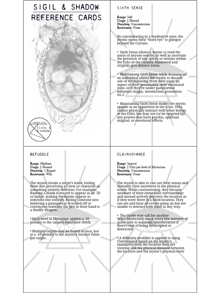 SNS Reference Cards Sheets v1 | PDF | Extrasensory Perception
