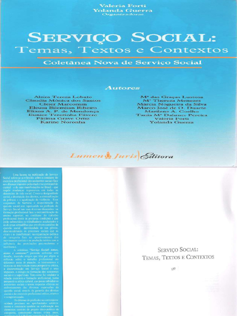 Valeria Forti e Yolanda Guerra - Orgs. - Servico Social - Temas - Textos e Contextos - Lumen ...