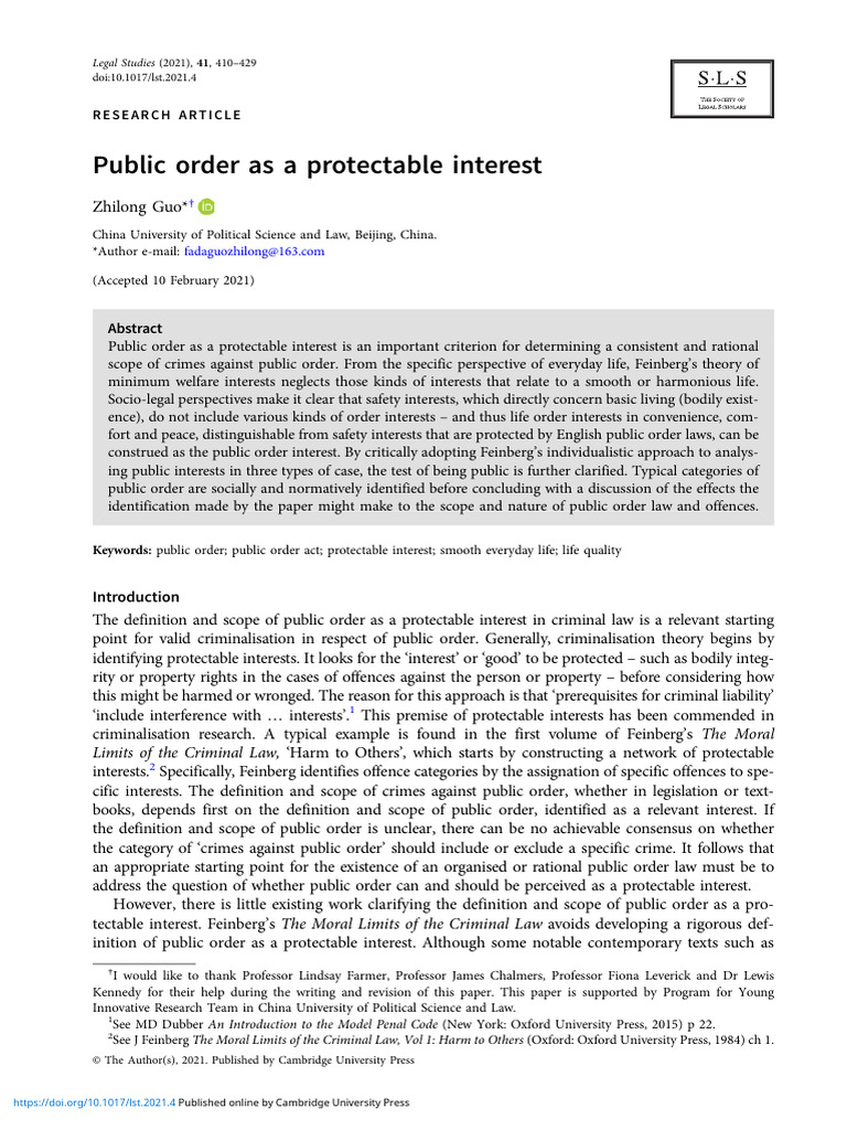 Public Order As A Protectable Interest | PDF | Crimes | Crime & Violence