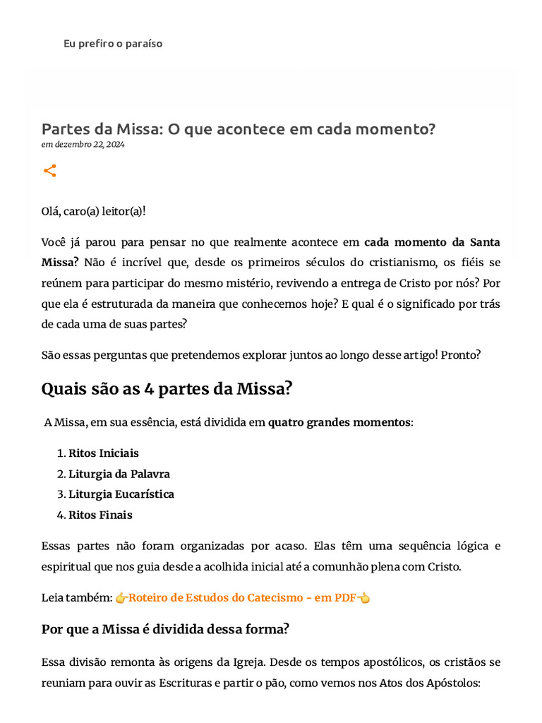 Entenda as Partes da Missa e Seus Significados | PDF | Eucaristia | Oração