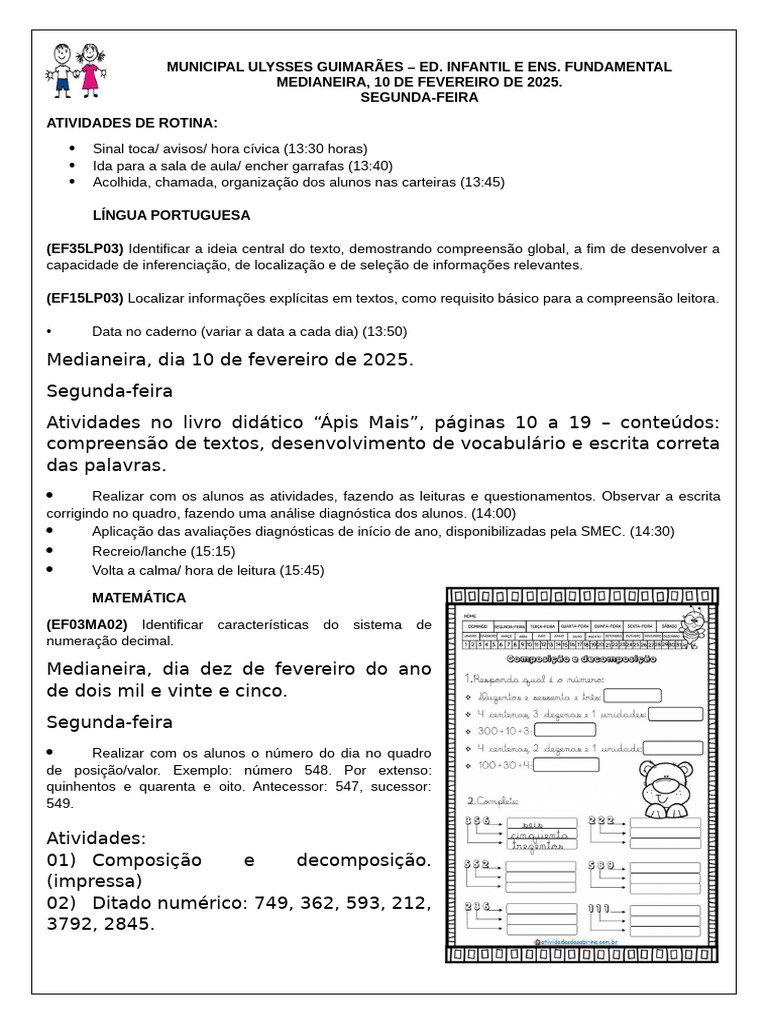 Plano de Aula Sem. 10 A 14 de Fev. | PDF