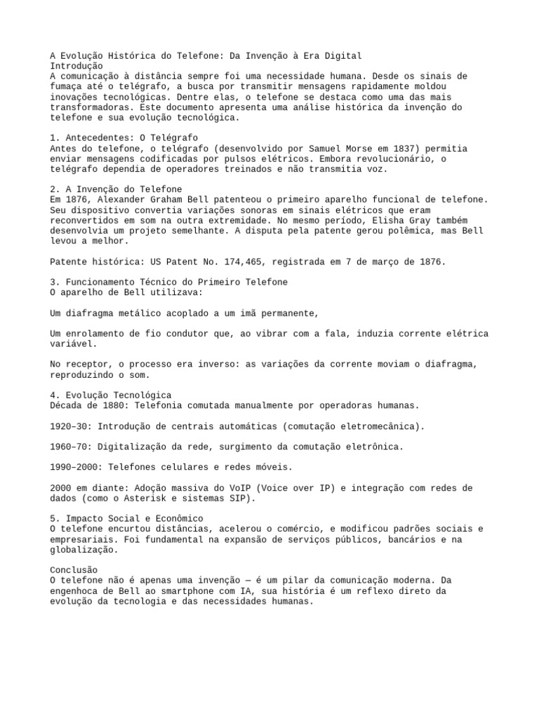 Evolução Histórica do Telefone | PDF