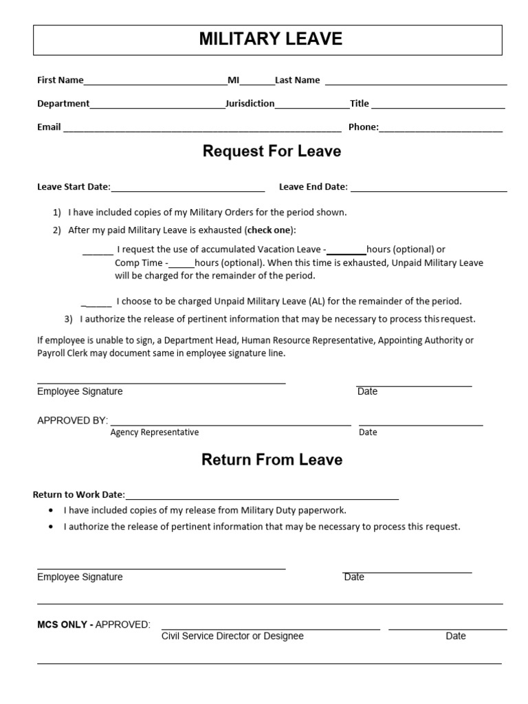 Military Leave Request Form | PDF