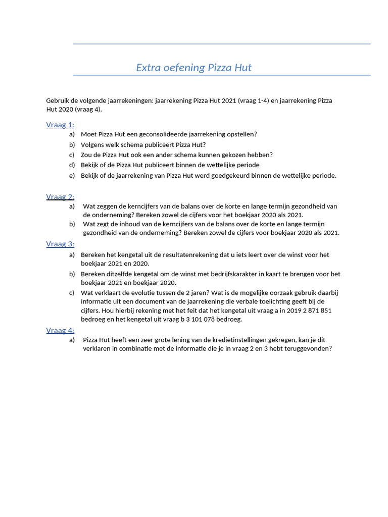 Extra Oefening Pizza Hut | PDF