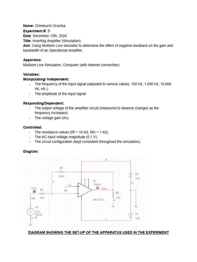 CAPE Physics Unit 2, Inverting Amplifier (Simulation) | PDF | Amplifier ...