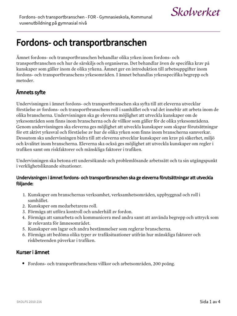 Fordons - Och Transportbranschen | PDF