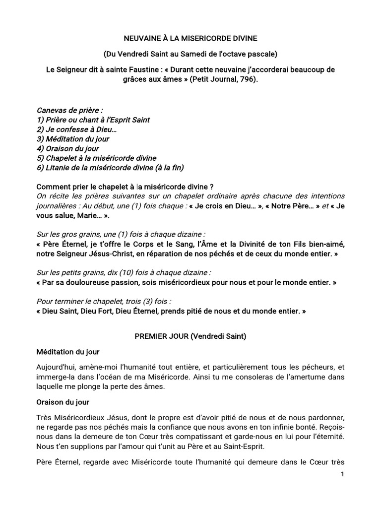Neuvaine À La Misericorde Divine | PDF | Miséricorde | Rosaire