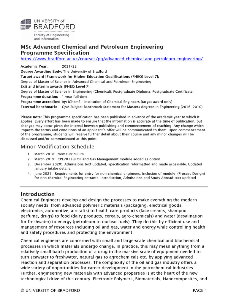 MSc in Advanced Chemical Engineering | PDF | Educational Assessment ...