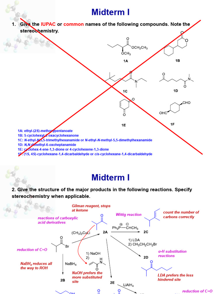 Organic Chemistry Midterm Exam Review | PDF | Amide | Ester