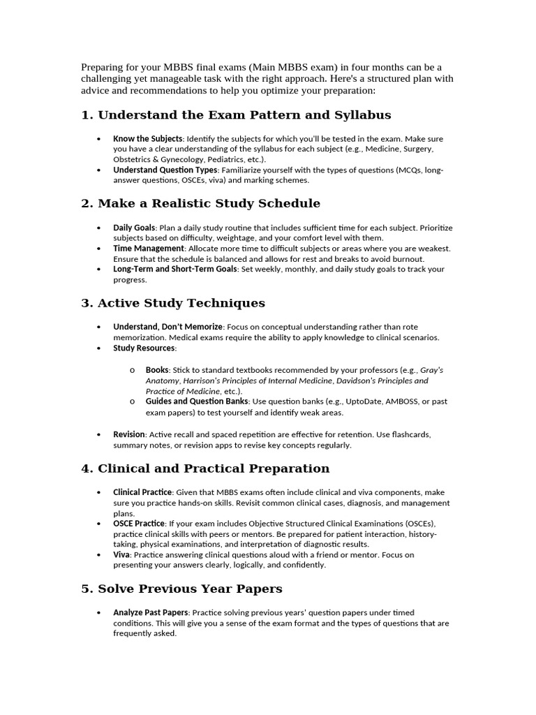 MBBS Exam Prep: 4-Month Study Guide | PDF | Anatomy | Abdomen