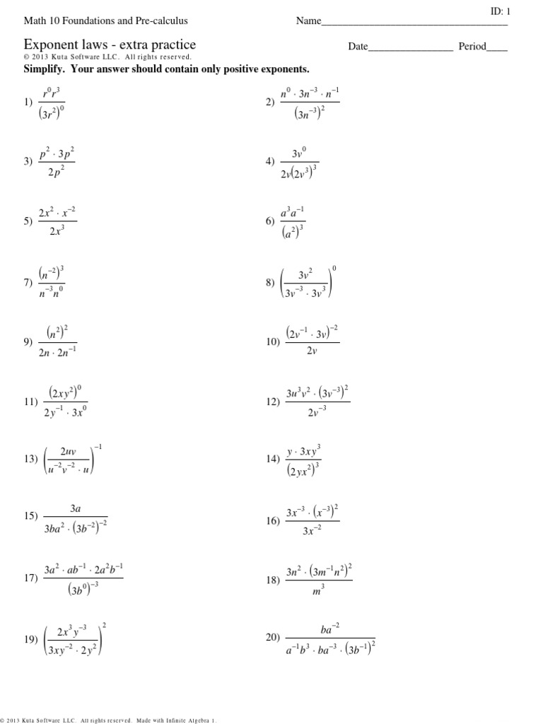 math-10-foundations-and-pre-calculus-exponent-laws-extra-practice-17dfass | PDF | Mathematics