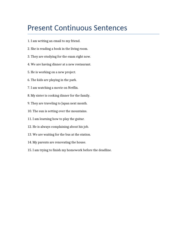 Present Continuous Sentences | PDF