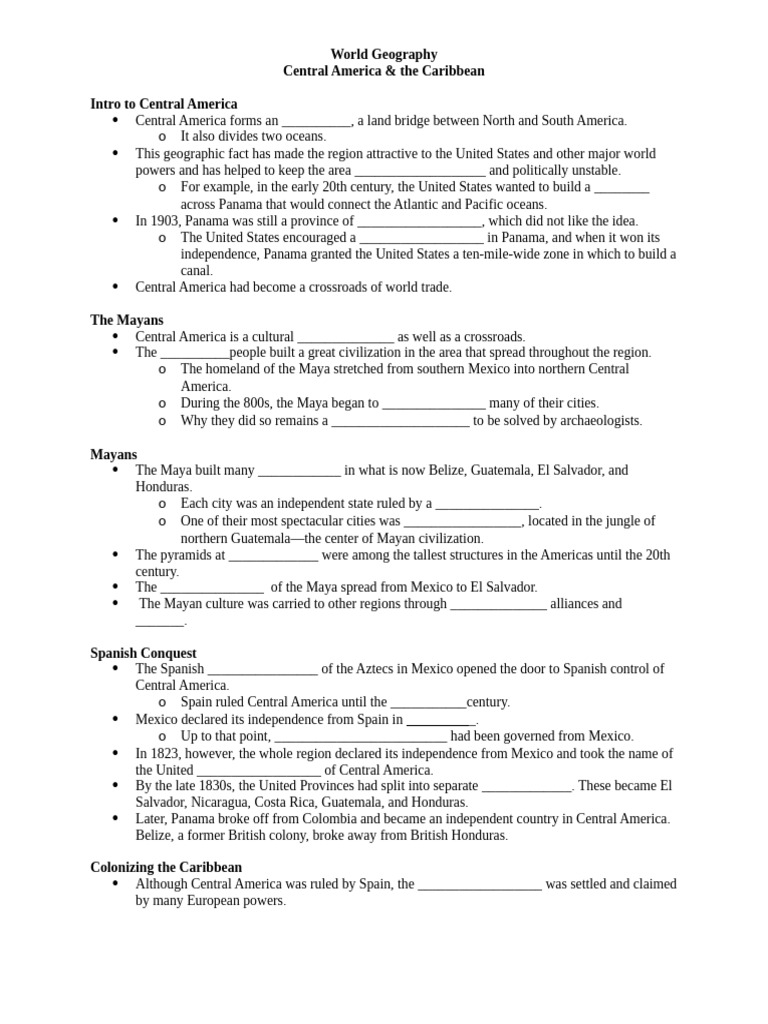Central Ameria and Caribbean Guided Notes | PDF | Central America ...