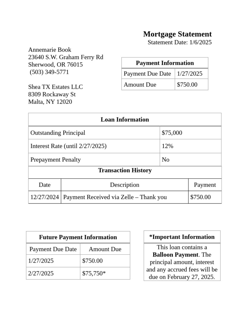 Mortgage Statement | PDF