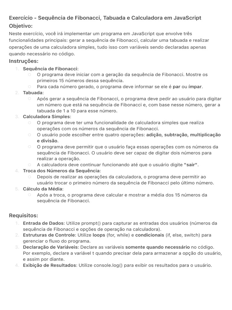 Exercício - Sequência de Fibonacci, Tabuada e Calculadora em JavaScript ...