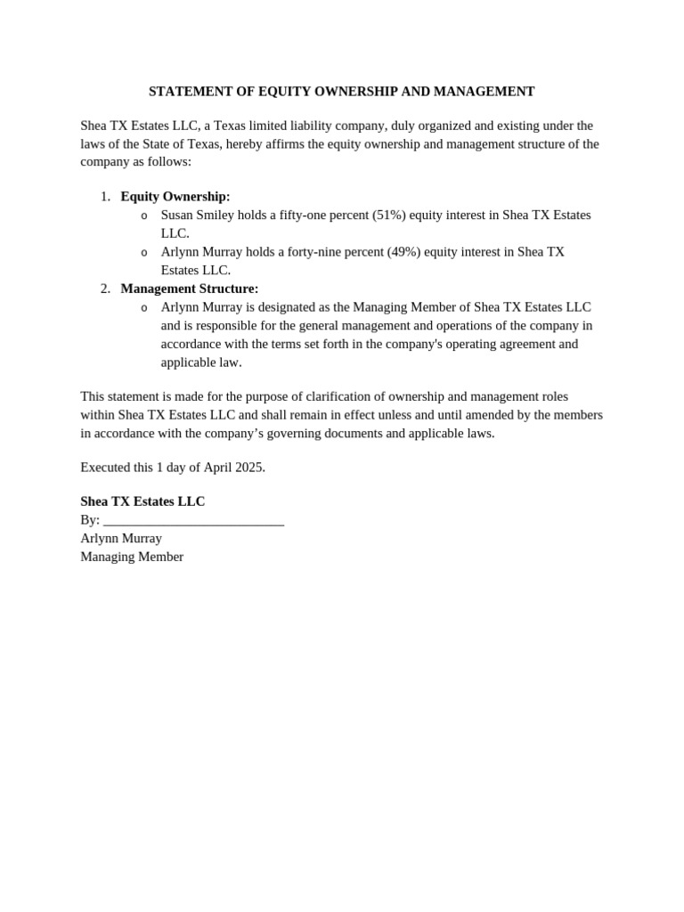 Statement of Equity Ownership and Management | PDF