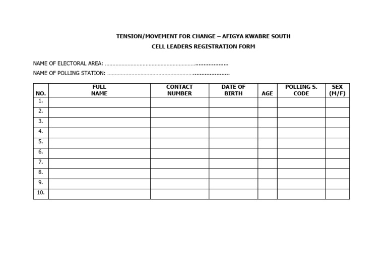 Cell Leaders Form of 10 Members | PDF