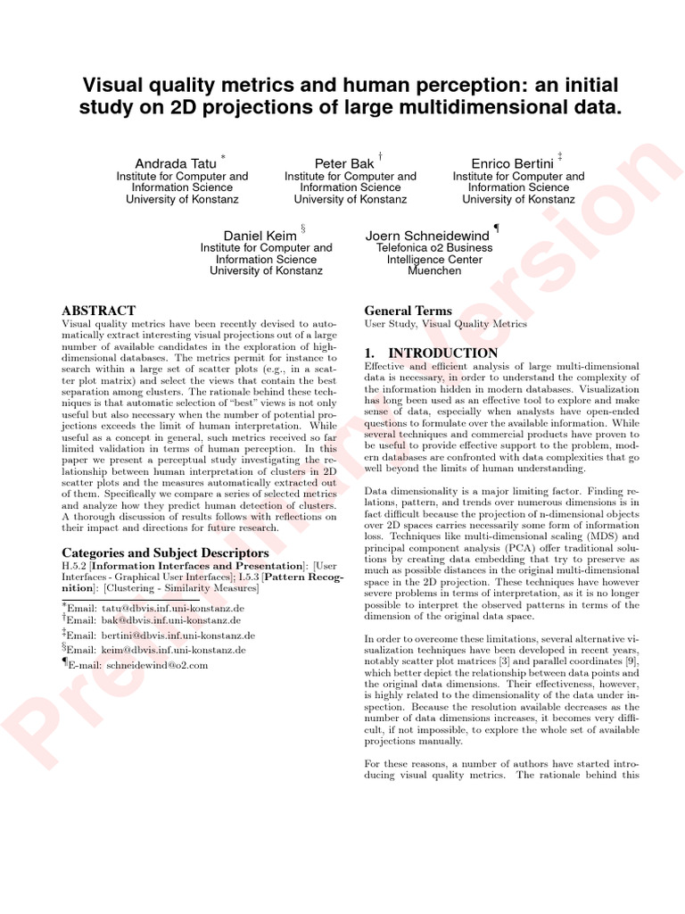 Visual quality metrics and human perception an initial | PDF | Cluster ...