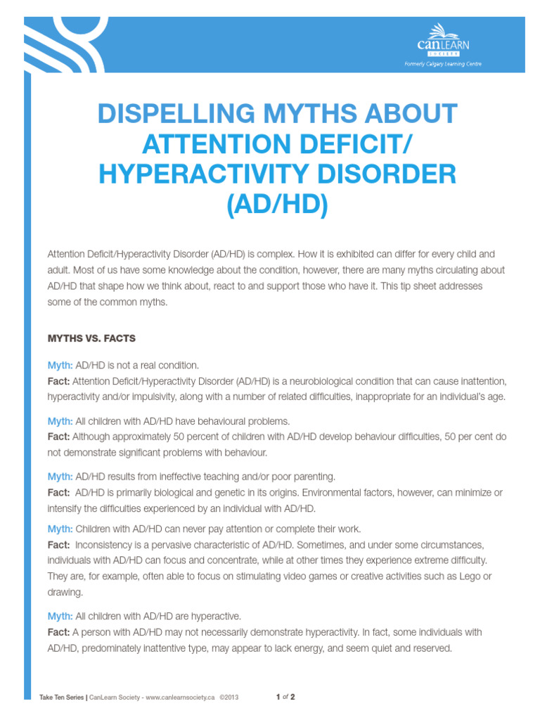 Dispelling Myths About ADHD | PDF | Attention Deficit Hyperactivity ...