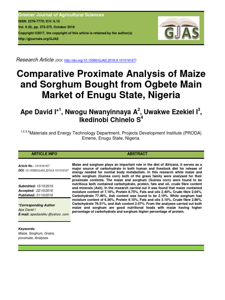 Comparative Proximate Analysis of Maize | PDF | Cereals | Maize