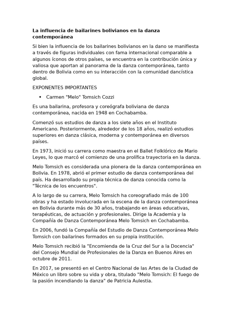 Impacto de Melo Tomsich en Danza Contemporánea | PDF | Bailes | Ballet