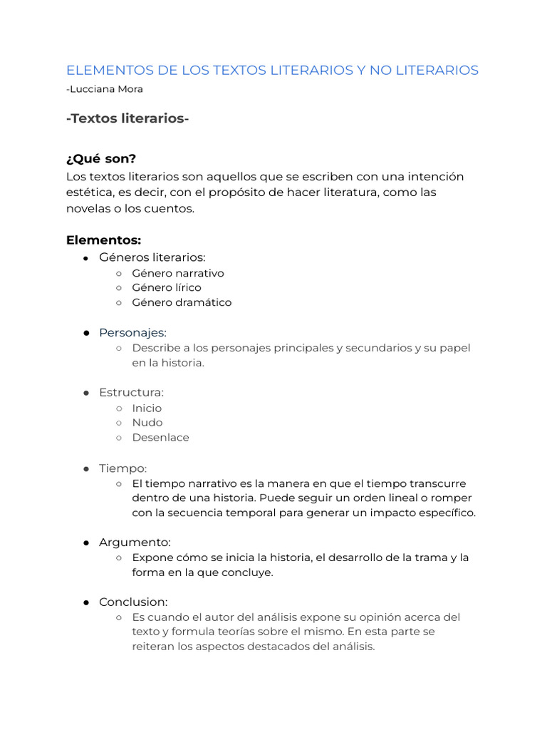 Elementos de Los Textos Literarios y No Literarios | PDF | Escritura ...