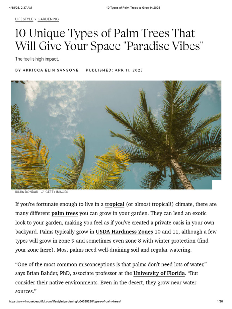 10 Types of Palm Trees To Grow in 2025 | PDF | Coconut | Arecaceae