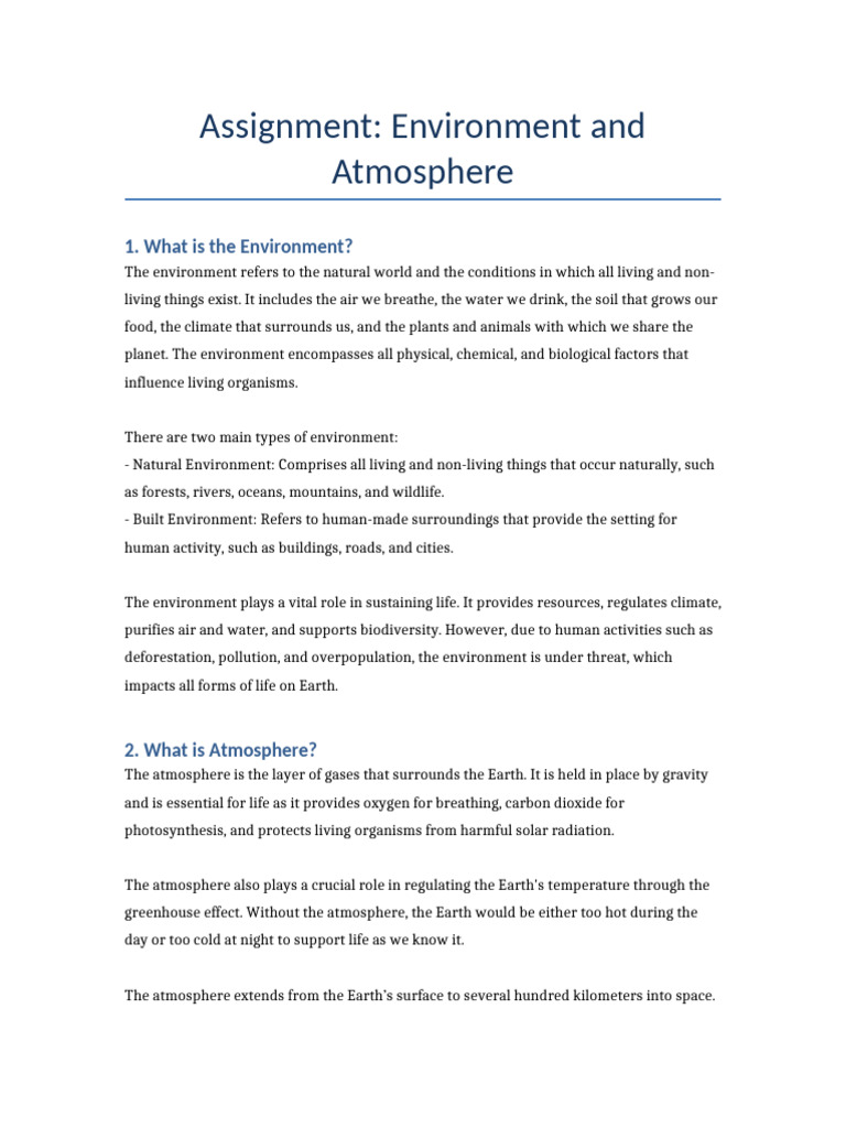 Environment and Atmosphere Assignment | PDF | Atmosphere Of Earth ...