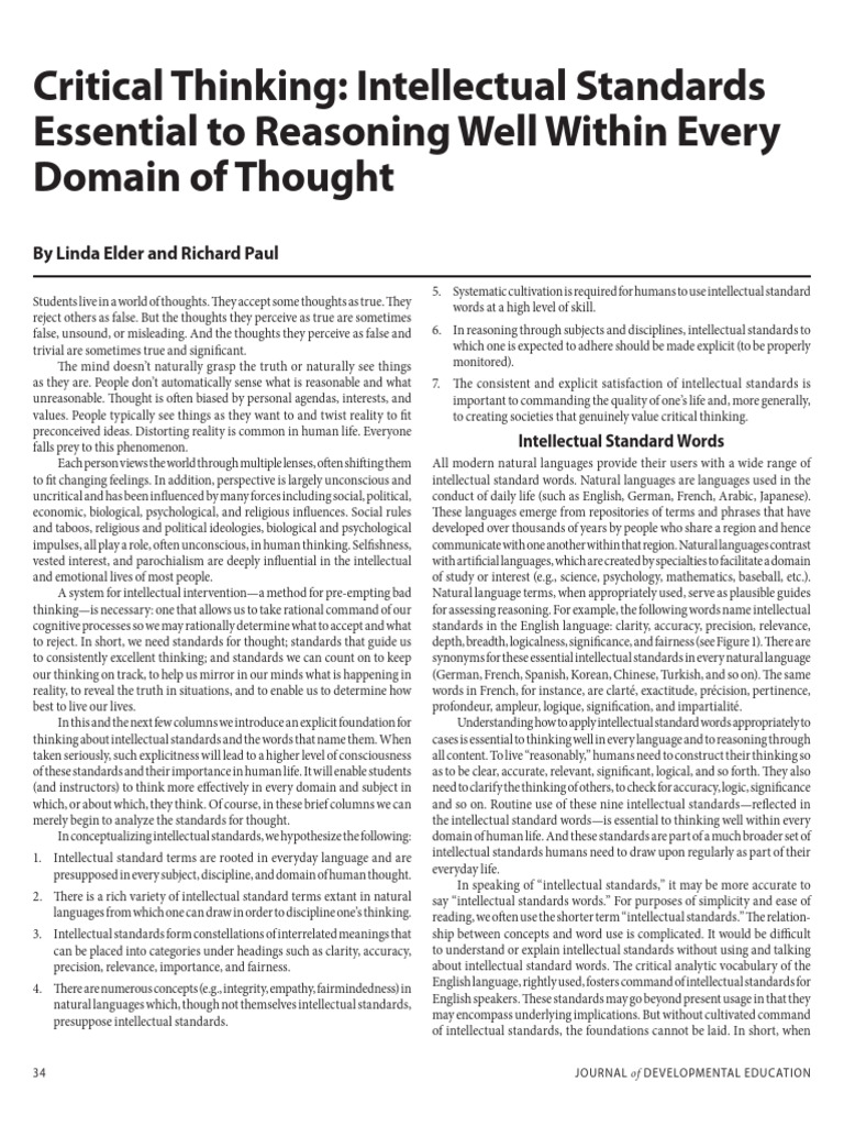 Critical Thinking Intellectual Standards Essential To 3v58y03e53 | PDF ...