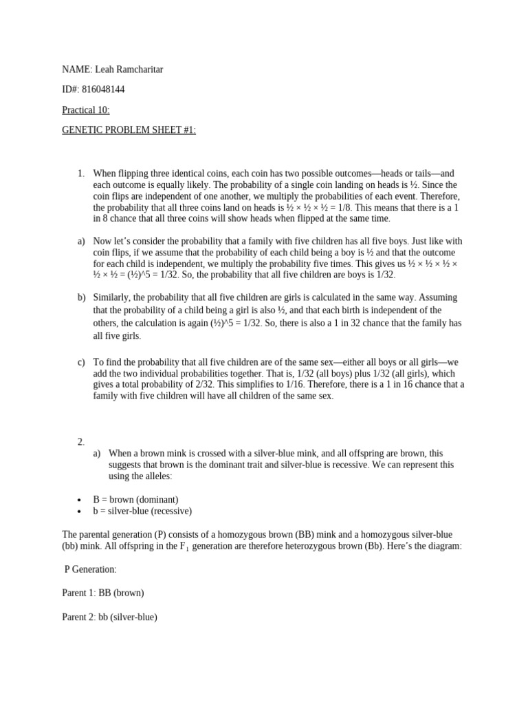 Genetic Probability and Trait Analysis | PDF | Dominance (Genetics ...