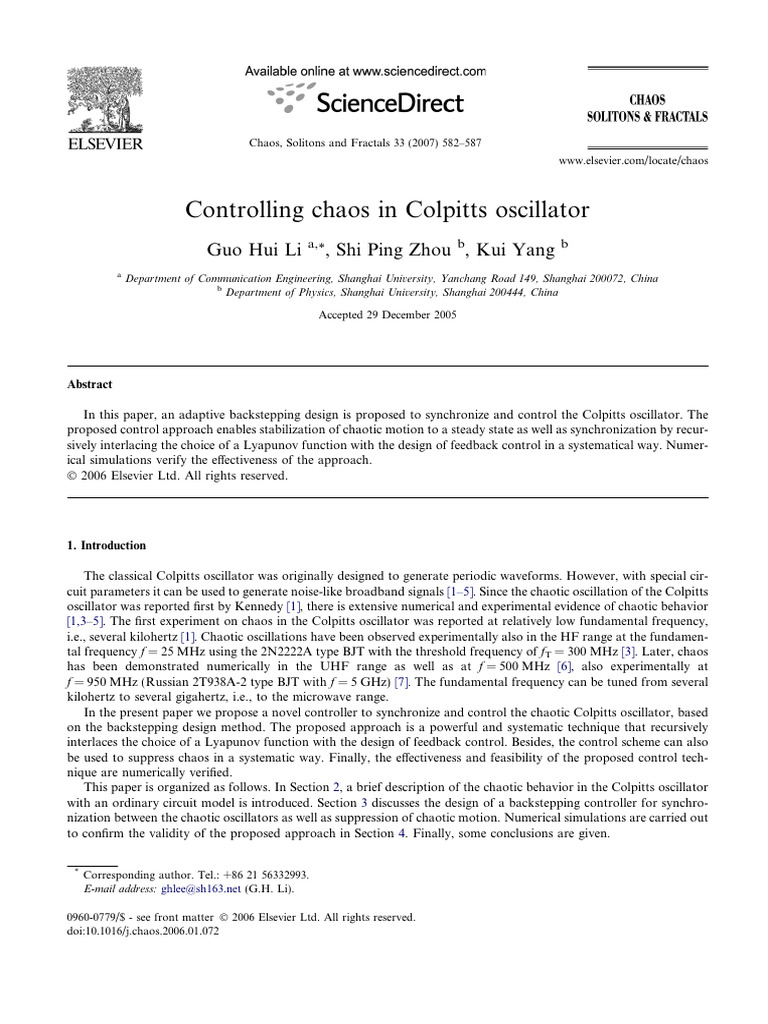 Li - 2007 - Chaos, Solitons & Fractals | PDF | Chaos Theory | Electronics