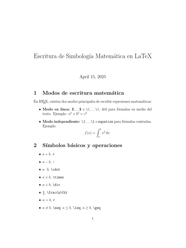 Símbolos Matemáticos en LaTeX | PDF