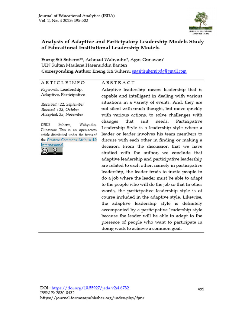 Adaptive and Participative Leadership in Education | PDF | Leadership ...