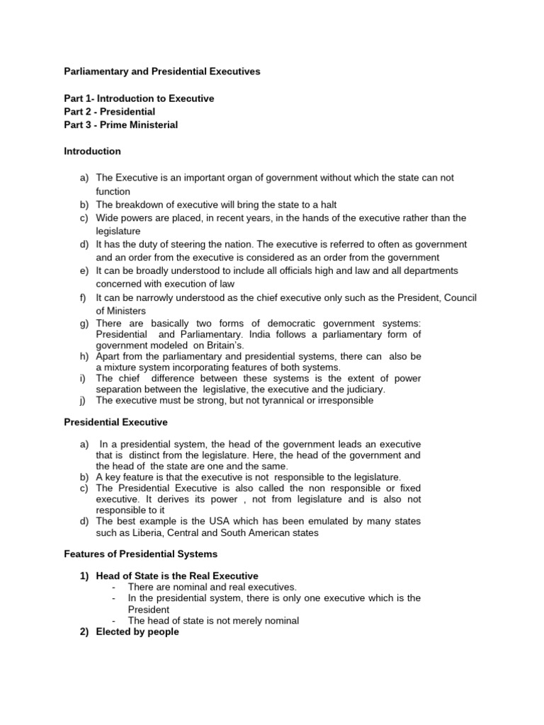 Comparing Presidential and Parliamentary Systems | PDF | Legislature ...
