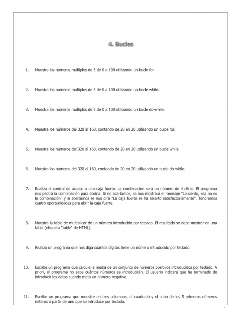 Ejercicios Bucles | PDF