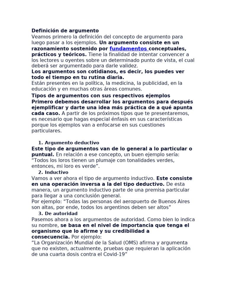 Tipos de Argumentos y Ejemplos | PDF | Argumento | Razonamiento deductivo