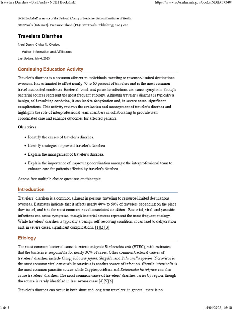 Understanding Traveler's Diarrhea Management | PDF | Diarrhea | Medical ...