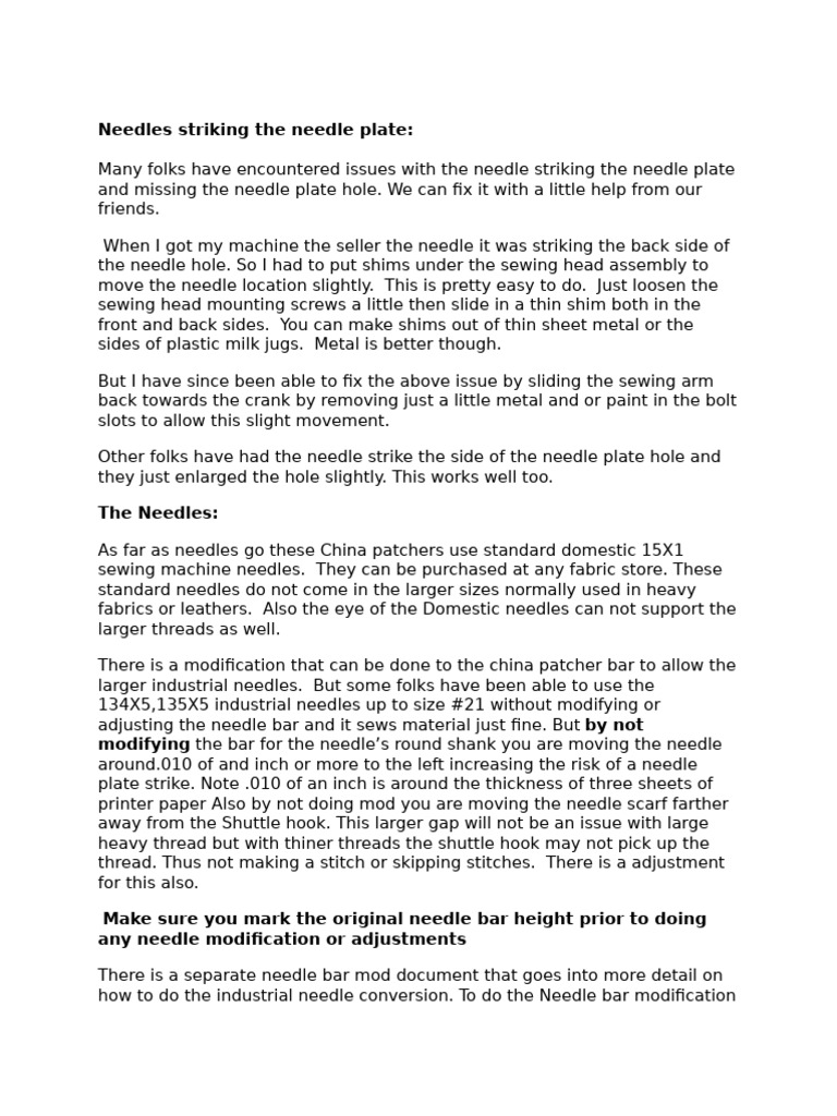 Patcher Adjustments60319-1 | PDF | Sewing Machine | Sewing Needle